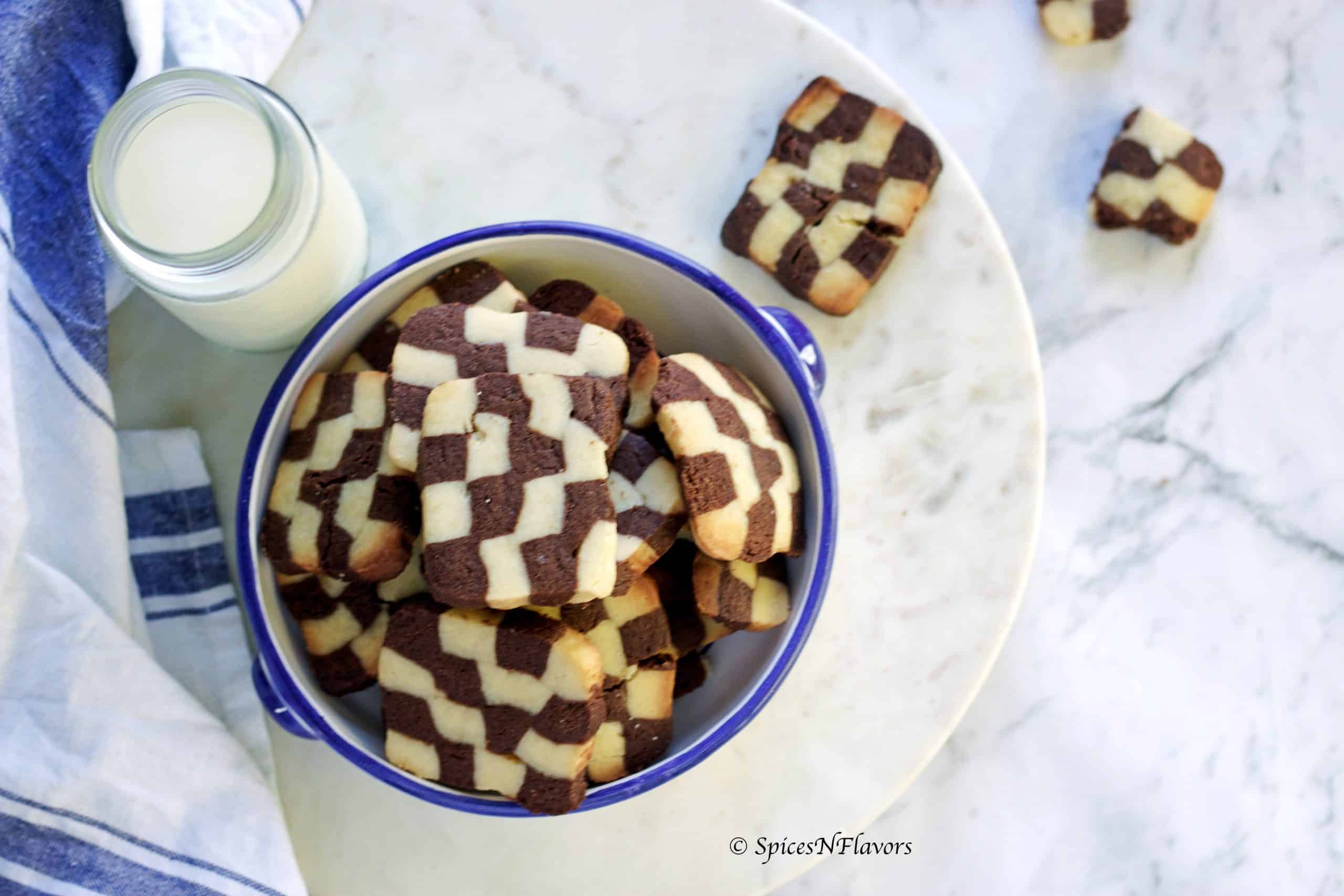 Eggless Checkerboard Cookies in a Pressure Cooker - Spices N Flavors