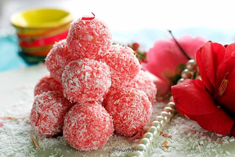 Rose Coconut Laddu - No Cook | Instant - Spices N Flavors