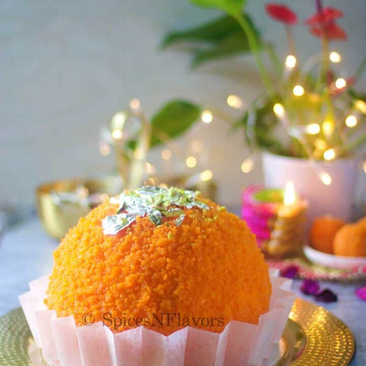 Eggless Motichoor Ladoo Rabdi Cake - Spices N Flavors
