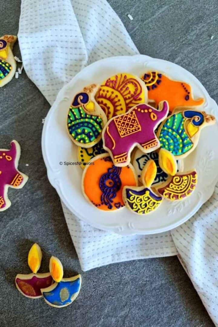 Eggless Diwali Cookies (Mehendi Cookies) - Spices N Flavors