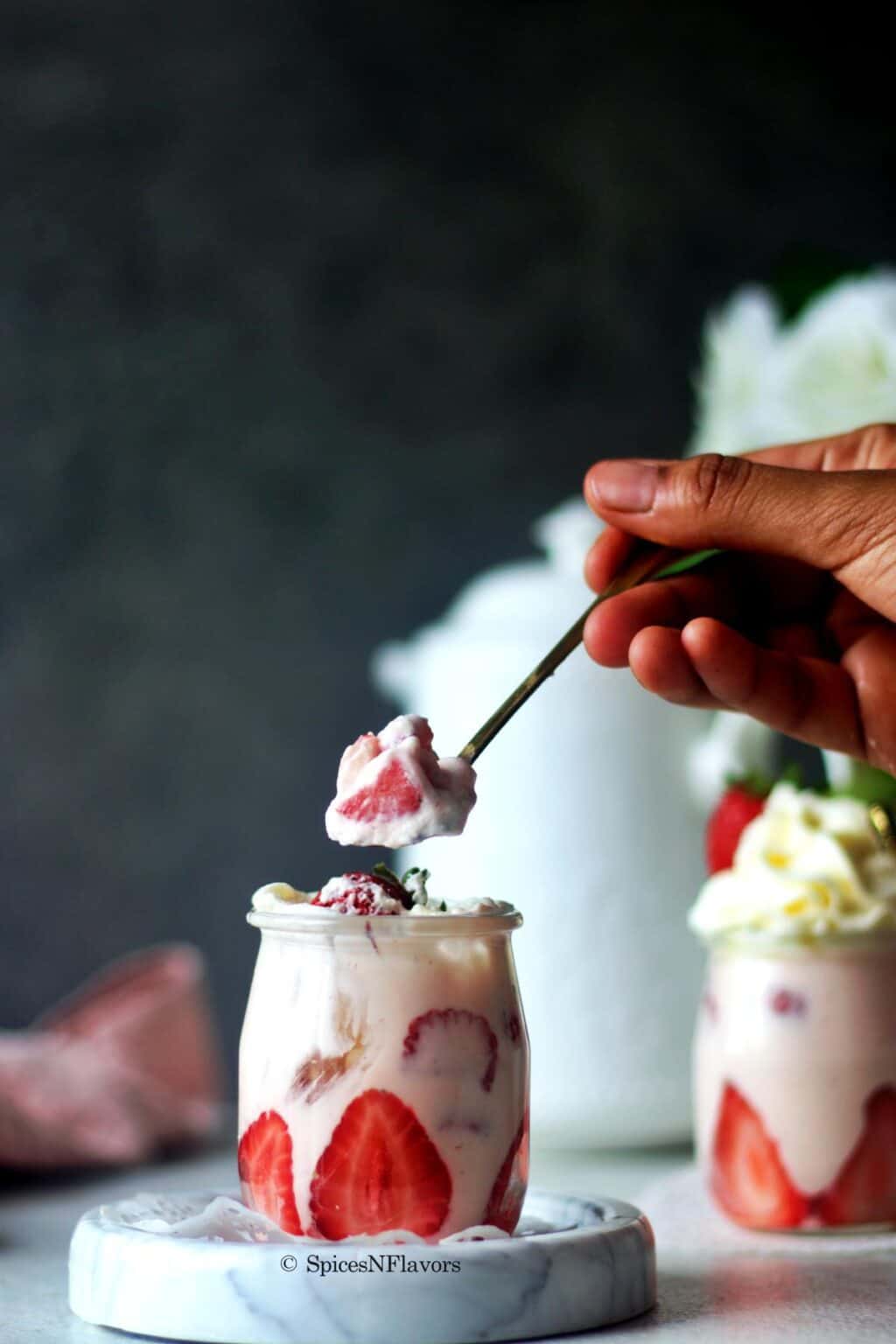 Quick and Easy Strawberries and Cream Dessert in 5 mins - Spices N Flavors