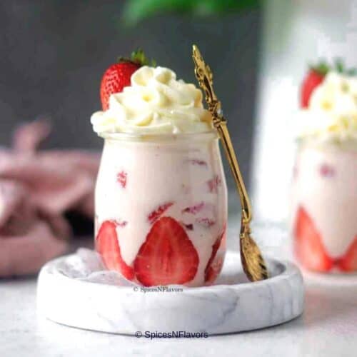 Quick and Easy Strawberries and Cream Dessert in 5 mins - Spices N Flavors
