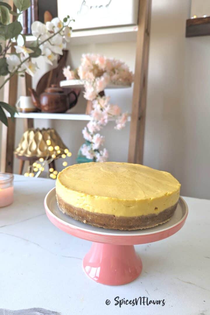 The Best Eggless Baked Mango Cheesecake recipe - Spices N Flavors