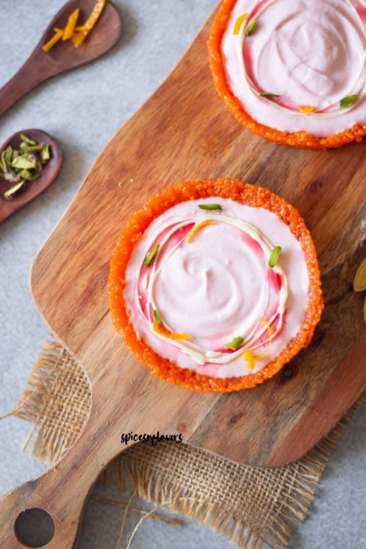 Motichoor Tart with Rose Shrikhand in just 10 mins - Spices N Flavors