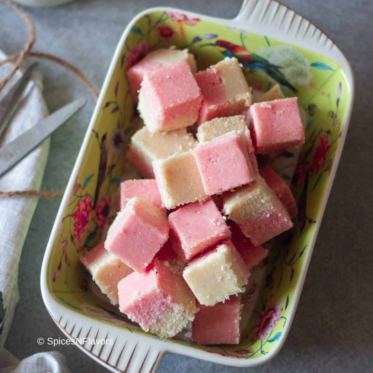 Easy and Quick No Cook Coconut Ice recipe - Spices N Flavors