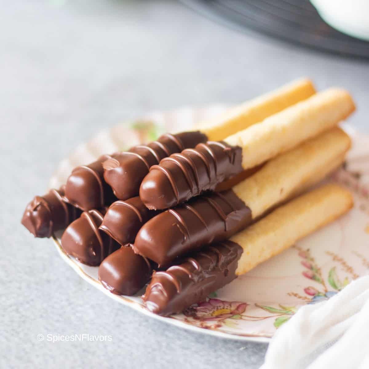 Chocolate-dipped Orange Cookie Sticks - Spices N Flavors