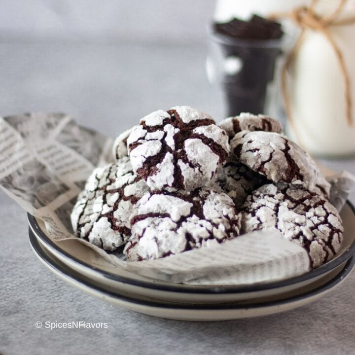 Fudgy Eggless Crinkle Cookies recipe - Spices N Flavors