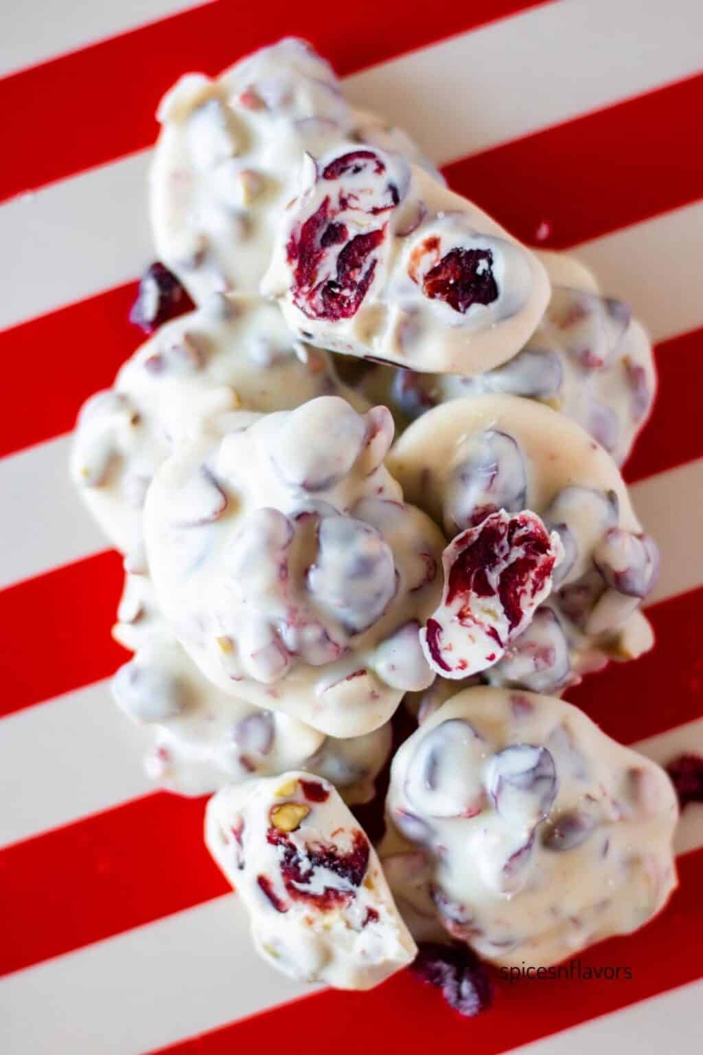 Festive White Chocolate Cranberry Clusters recipe - Spices N Flavors