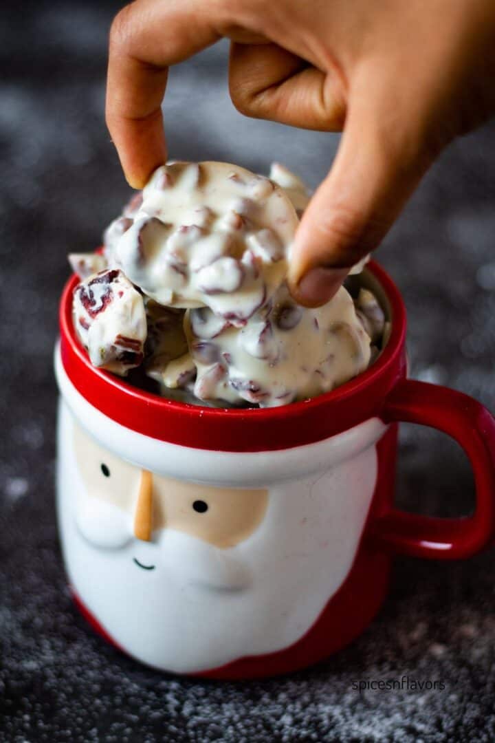Festive White Chocolate Cranberry Clusters recipe - Spices N Flavors