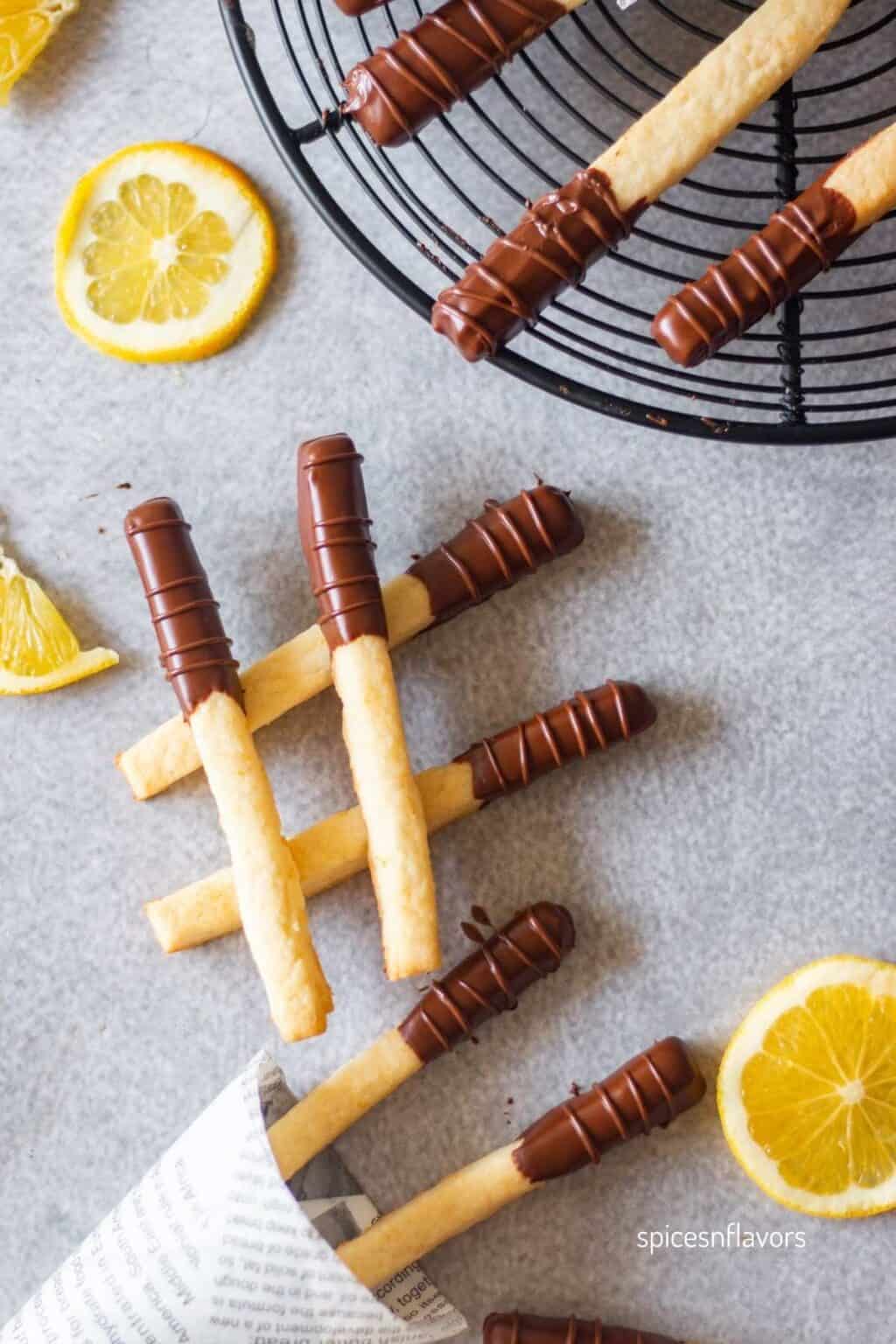 Chocolate-dipped Orange Cookie Sticks - Spices N Flavors