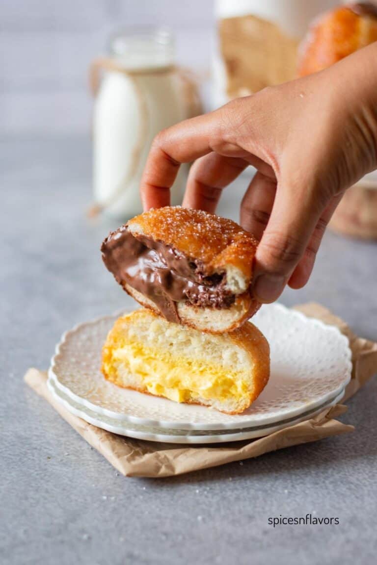 Eggless Bomboloni recipe - Italian Donuts with Cream - Spices N Flavors