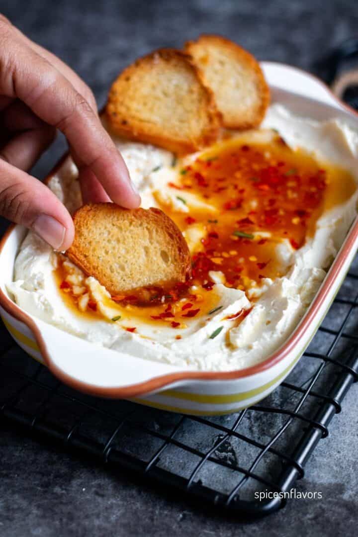 Sweet and Spicy Whipped Feta Dip with Hot Honey - Spices N Flavors